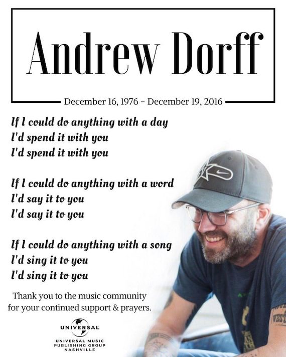 UMPG On Andrew Dorff: 'A Heart of Gold and Unparalleled Talent ...