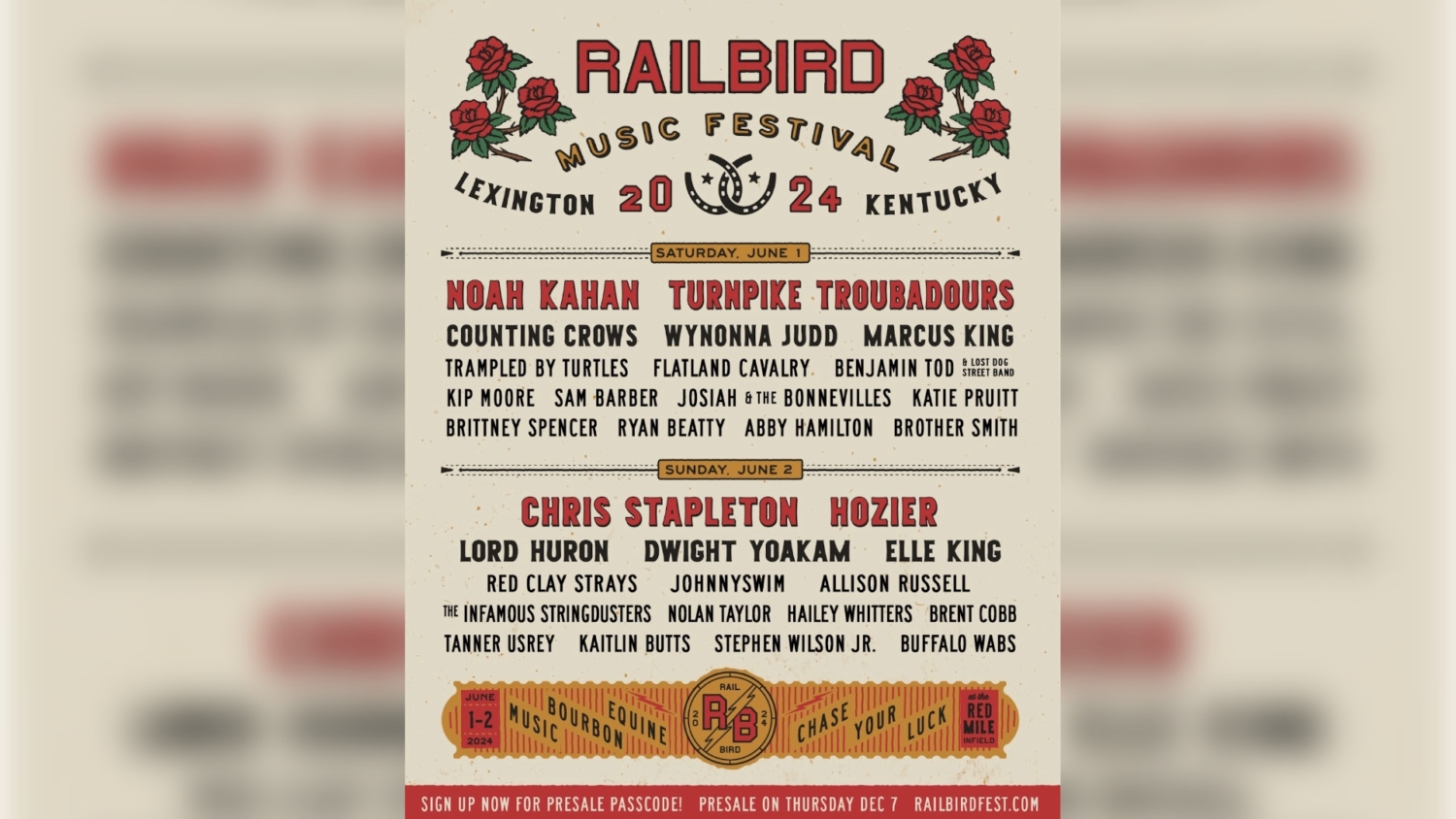 Chris Stapleton & Noah Kahan To Headline Railbird Music Festival 2024 ...